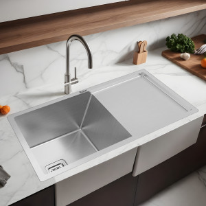 RUHE Handmade Single Bowl with Drain Board Kitchen Sink (37x18x10 ...