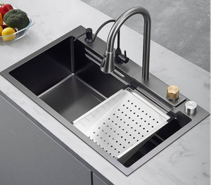 MESSINA Waterfall Kitchen Sink Black 30x18x10 Premium Matt Finish SS ...
