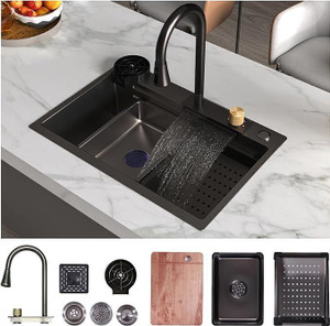 MESSINA 24x18x9 Waterfall Kitchen Sink with Integrated Waterfall and ...