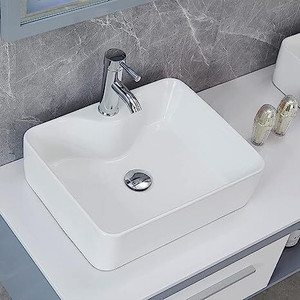 ACRT ACCURATE Wash Basin Plain White Rectangular Table Top Kitchen Sink ...