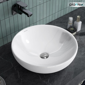 Plantex Platinium Ceramic Tabletop Round Wash Basin/Countertop Sink (15 ...