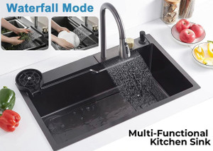 MESSINA 30 x 18 Inches Kitchen Sink Integrated Waterfall Kitchen & Pull ...