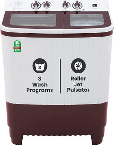 NU 9 kg Glass Top Finish Semi Automatic Top Load Washing Machine Maroon ...