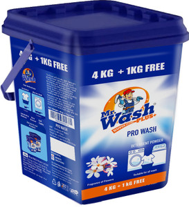 Mr wash Plus MEGA PACK 4KG+1KG FREE Detergent Powder (Flowers scent ...