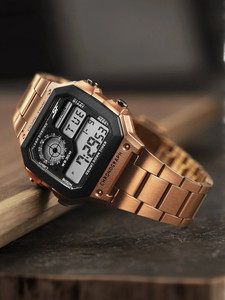SONATA SF Hexa Metal Digital Black Dial Rose Gold Stainless Steel Strap ...