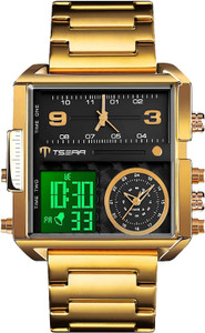 TSERA T1007 Square Fashion Sport 3 Times Quartz Analog Digital LED ...