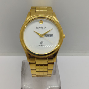Royalex White Dial Day / Date Golden Case With Golden Chain for Gents ...