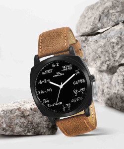 Meclow Mathmetical design watch Elegant Black Dial Brown Strap Round ...