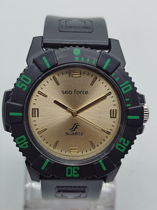 Sea force Men's Watch Golden Dial Black Fiber Case And Black Fiber ...
