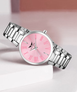 LOIS CARON LCS-4674 PINK DIAL WTH SILVER STRAP FOR GIRLS Analog Watch ...