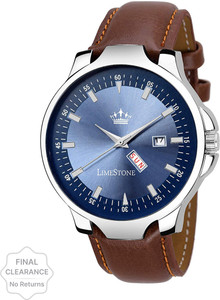 LIMESTONE Day-Date Functioning Blue-Tan Quartz Analog Watch - For Men ...