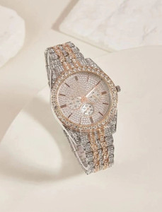 RS TRADER CO STAINLESS STEEL SILVER & ROSE GOLD CHIAN DIAMOND CRYSTAL ...