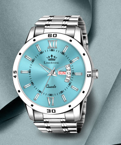 LIMESTONE Day and Date Function Ice Blue Dial Steel Chain Trending ...