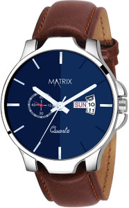 MATRIX DD-0110-BROWN Swiss Day & Date Blue Dial & Brown Leather Strap ...