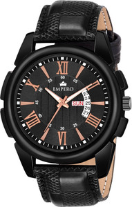 EMPERO EMPERO Day & Date Functioning Leather Strap Black Dial Analog ...