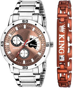 PRAIZY Brown Dial Adjustable Length Stainless Steel Watch and Diamond ...