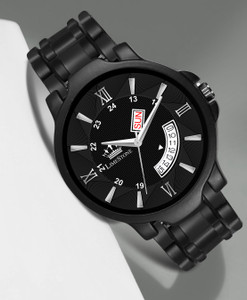 LIMESTONE All Black Chain Look Day and Date Functioning Meta Quartz ...