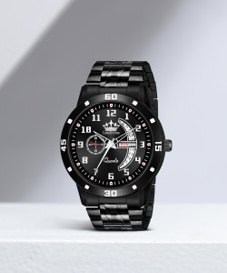 LIMESTONE All Black Day & Date Functioning Long Life Black Plated Chain ...