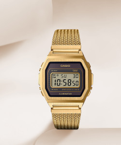 CASIO A1000MGA-5DF Vintage Black Dial Gold Stainless Steel Mesh Band ...