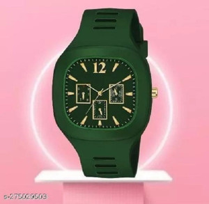 QISHTAR Analog Watch For Boys & Girls SQUARE GREEN DIAL ANALOG SILICON ...