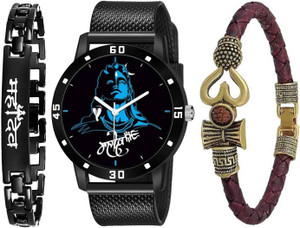 PRAIZY New Combo Of Blue Mahadev PU Strap Watch and Mahadev & Om kada ...