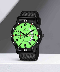 JAINX JM7108 Day & Date Function Radium Dial Rubber Band Analog Watch ...