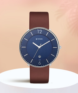 Titan NQ1849SL03 Titan Minimals With Date Blue Dial Brown LeatherStrap ...