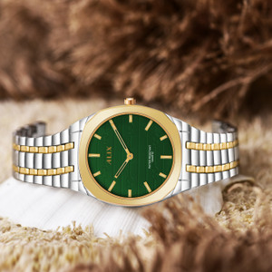 Alix AL3054 Dual Tone Silver&Gold stainless steel strap With Green dial ...