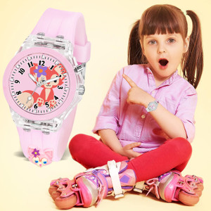SPINOZA Fox Kids cartoon analog silicone strap Pink watch for girls ...