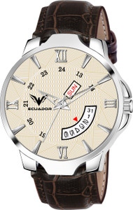 ECUADOR ER-2235 Elegant Textured Dial Day And Date Functioning Wrist ...