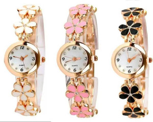 HF Haifun Fashion Female Flower Strap Rose Gold Combo Watch for Women ...