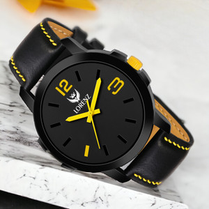 LORENZ MK-2063W Lorenz Yellow Black Casual Fit Leather Strap Watch for ...