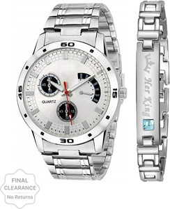 Praizy Silver Dial Adjustable Length Stainless Steel Watch and Diamond ...