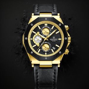 NAVIFORCE Retro leather strap chronograph date quartz watch for mens ...