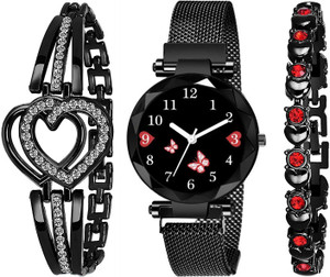 RUSTET Red Butterfly Magnet Strap Girls Women All Magnetic Chain Analog ...