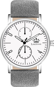 LIMESTONE Minimalist Stainless Steel Slim Leather Strap Quartz Analog ...