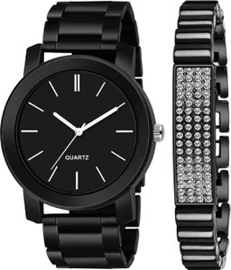 Bluemont Stylish Black Dial Steel Chain Belt Watch With Diamond ...