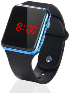 Ornate metallic blue square led watch metallic mirror faced Digital ...