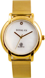 Royalex Royalex Golden Watch With Designer Pearl Dial And Golden Mesh ...