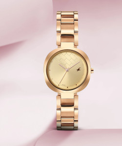 Fastrack Fastrack Stunners Golden Dial Rose Gold Stainless Steel Strap ...