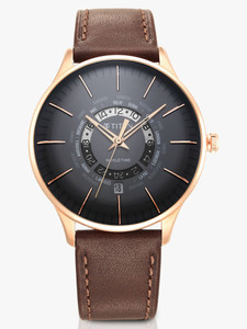 Titan Titan World Time With Date Black Dial Brown LeatherStrap Analog ...