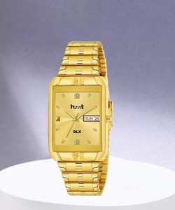 HMT DLX DLX-G9151 Water Resistant Day & Date Series Golden Plating ...