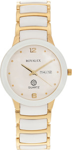 Royalex Watch White Dial Day and Date Golden Ceramic Case and White ...