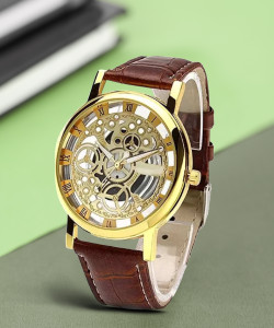 Joliya Wrist Watch Analog Open Gold Daile Brown Belt Wrist Watch For ...