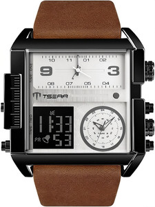 TSERA T1007 Square Fashion Sport 3 Times Quartz Analog Digital LED ...