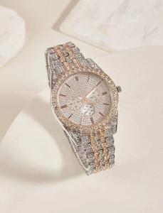 RS TRADER CO STAINLESS STEEL SILVER & ROSE GOLD CHIAN DIAMOND CRYSTAL ...