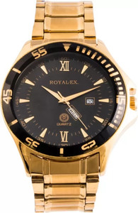 Royalex Men's Watch with Black Dial Day & Date Golden Case and Golden ...