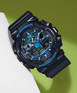 CASIO GA-100CB-1ADR G-SHOCK GA-100CB-1ADR Blue Camouflage Dial Black ...