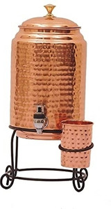 Veerhandicrafts Copper Cylinder Shape Matka 8 litre with 1 glass Bottom ...