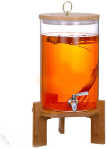 HALO NATION Mason Jar Glass tank with Tap, Lid, Wood Stand Beverage ...